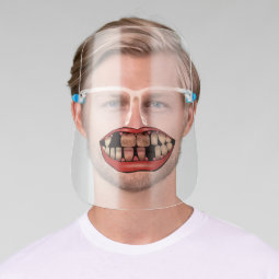 funny missing teeth, big mouth face shield | Zazzle