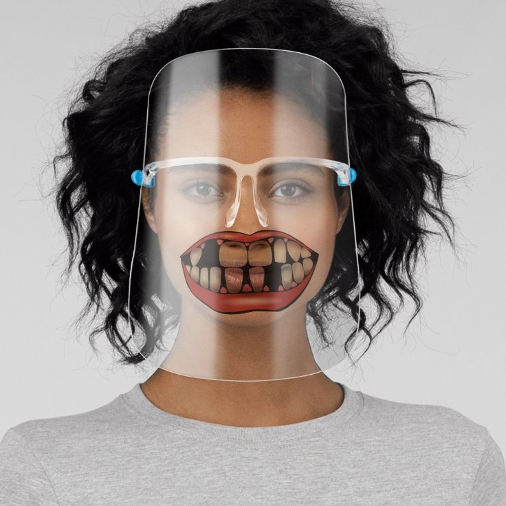 funny missing teeth, big mouth face shield | Zazzle