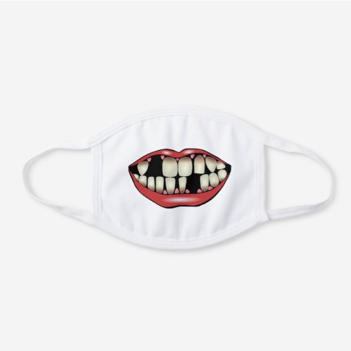 funny missing teeth, big mouth white cotton face mask | Zazzle
