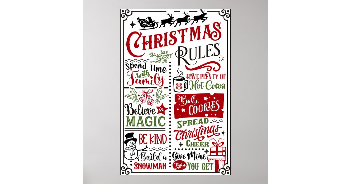 Funny Modern Christmas Rules Poster Sign | Zazzle
