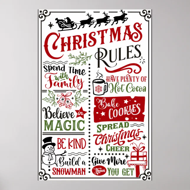 Funny Modern Christmas Rules Poster Sign | Zazzle