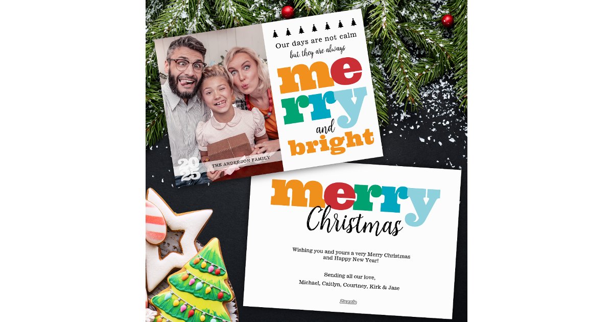 Funny Modern Merry and Bright Colorful Holiday Card | Zazzle
