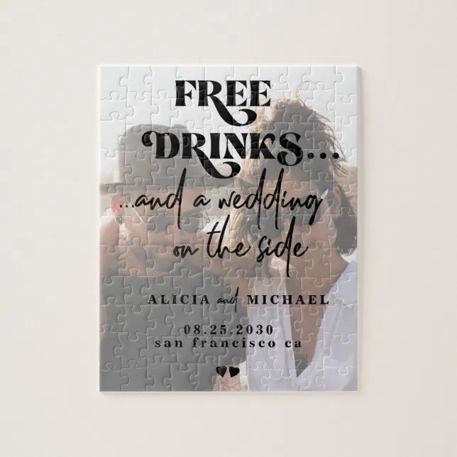 Funny modern photo wedding save the date jigsaw puzzle | Zazzle