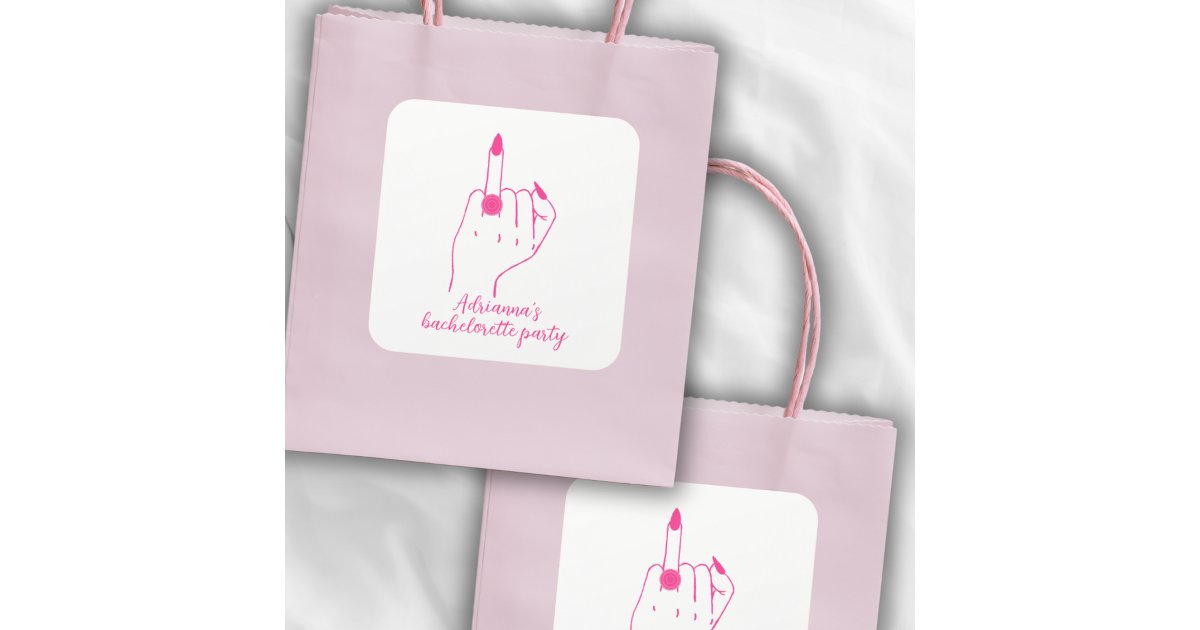 Funny Modern Pink Bachelorette Bride Ring Finger Square Sticker | Zazzle