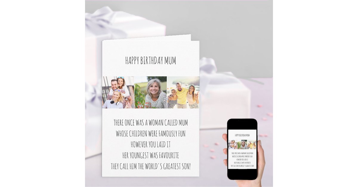 Funny Mom Limerick Favorite Son 3 Photo Birthday Card | Zazzle