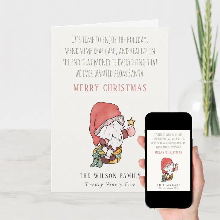 Funny Money Cash Abundance Santa Christmas Wishes Holiday Card | Zazzle
