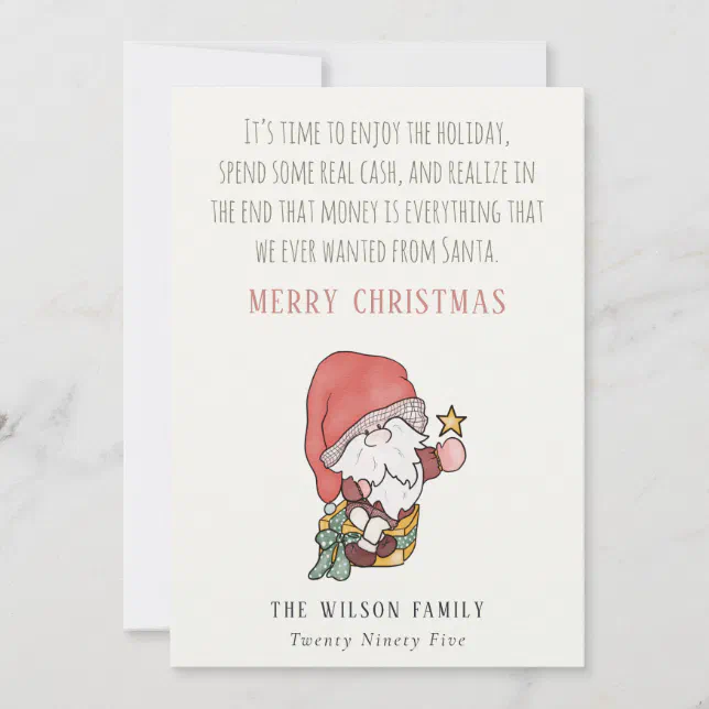Funny Money Cash Abundance Santa Christmas Wishes Holiday Card | Zazzle