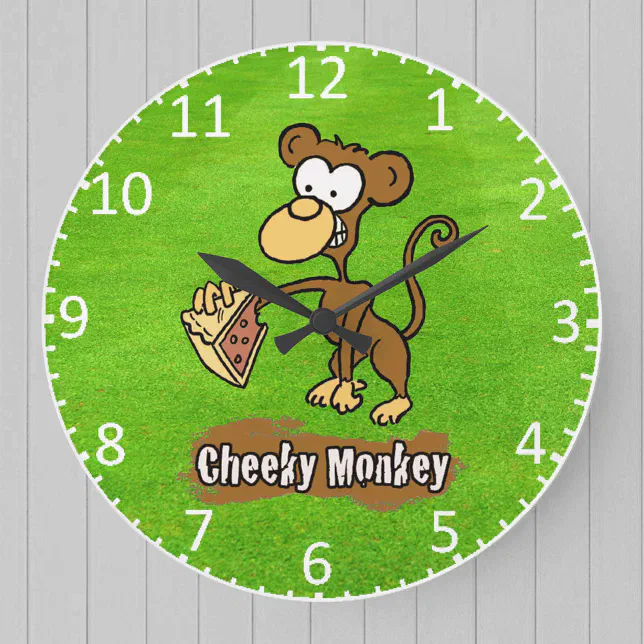 Funny Monkey with Cake Child's Large Clock | Zazzle