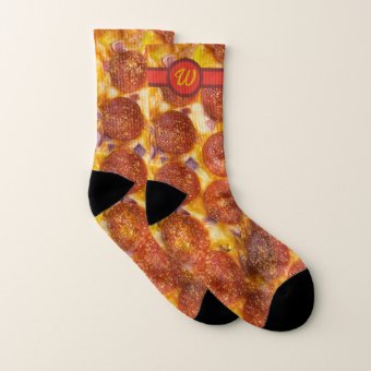 Funny Monogrammed Pepperoni Pizza Photo Gag Gift Socks | Zazzle