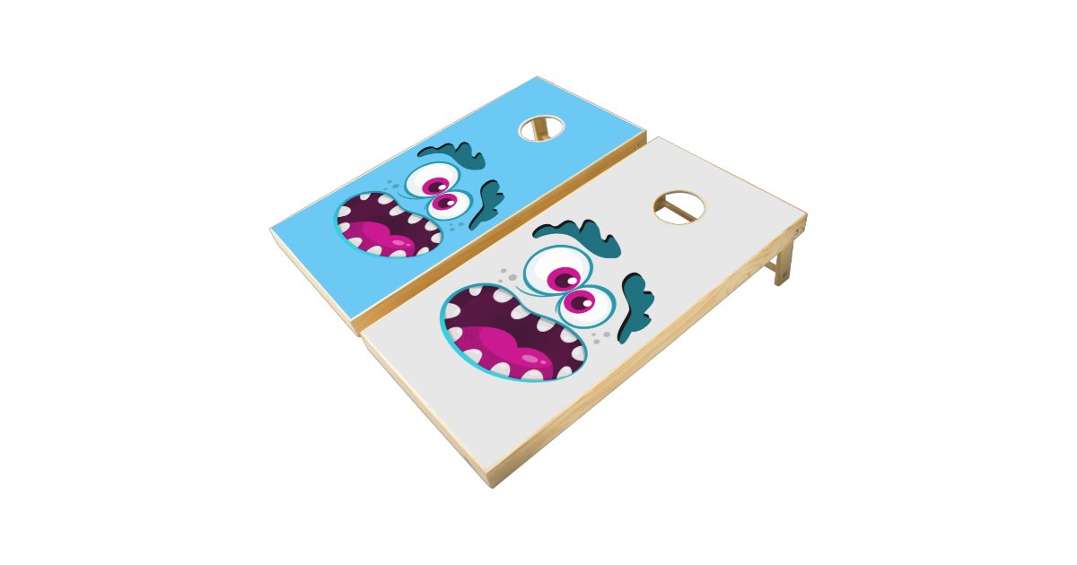 Funny Monster Blue Pink Cool Crazy Face Design Cornhole Set | Zazzle