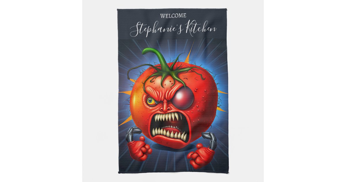 Funny Monster Red Tomato Boxer Kitchen Towel | Zazzle