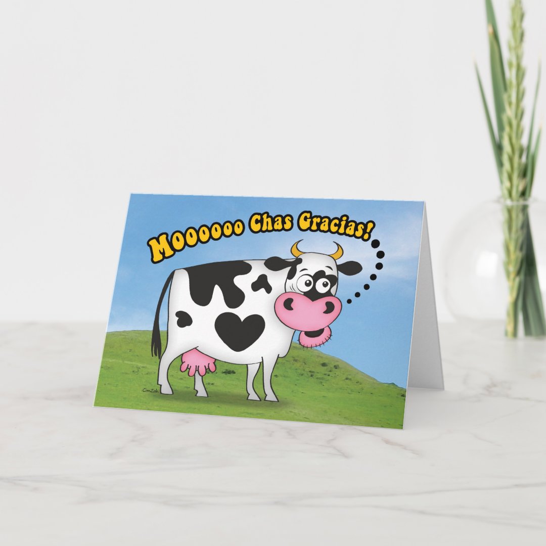 Funny MooooChas Gracias Cow Thank You Card | Zazzle