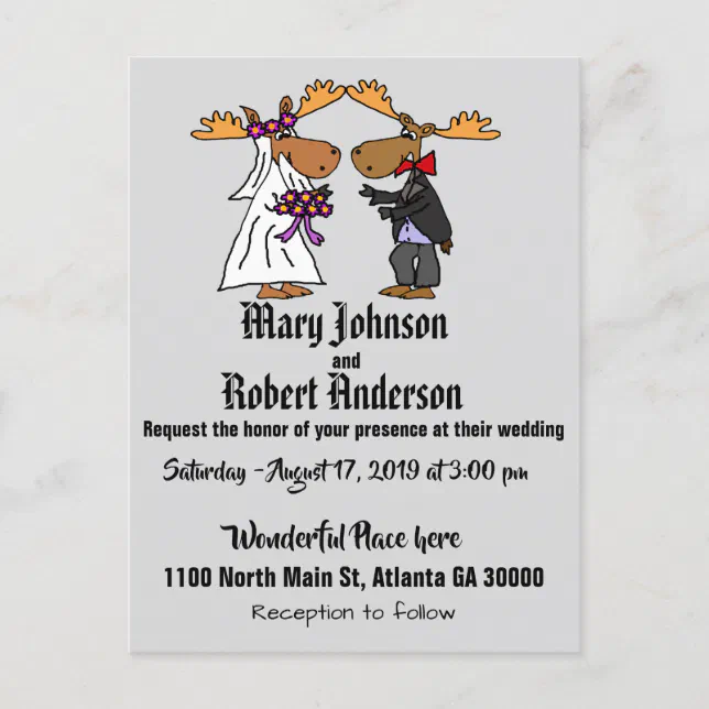Funny Moose Bride and Groom Wedding Invitation | Zazzle