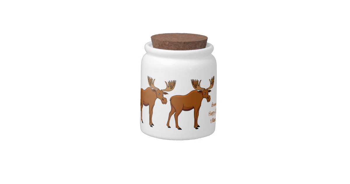 Funny moose cartoon illustration candy jar | Zazzle