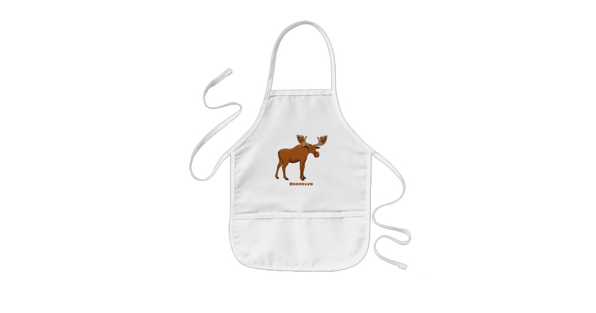 Funny moose cartoon illustration kids' apron | Zazzle