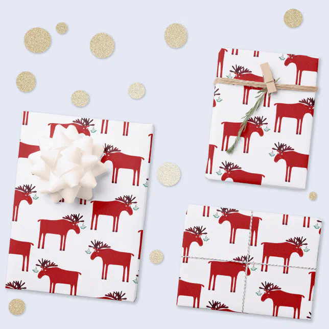 Funny Moose Holiday Red and White Wrapping Paper Sheets | Zazzle