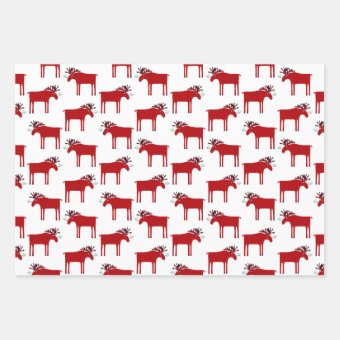Funny Moose Holiday Red and White Wrapping Paper Sheets | Zazzle