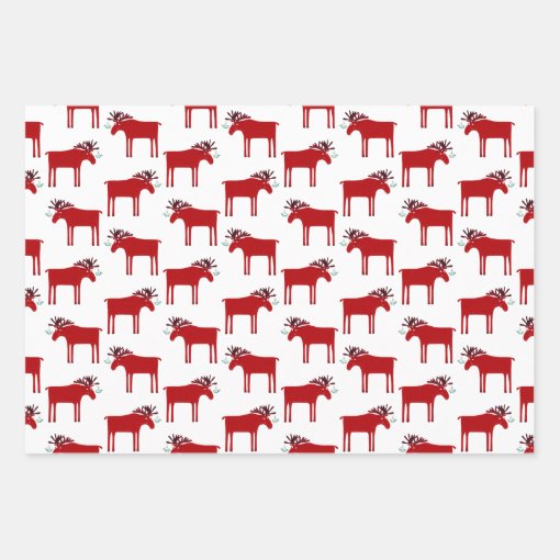Funny Moose Holiday Red and White Wrapping Paper Sheets | Zazzle