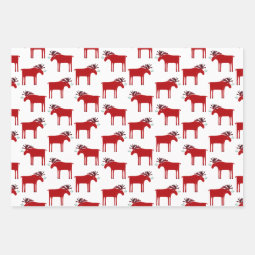 Funny Moose Holiday Red and White Wrapping Paper Sheets | Zazzle