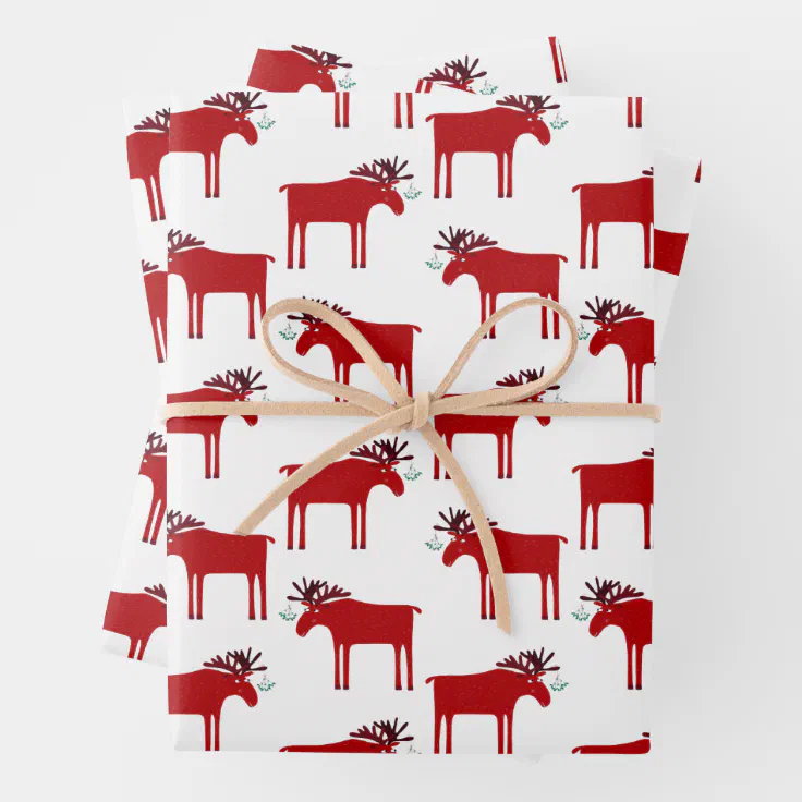 Funny Moose Holiday Red and White Wrapping Paper Sheets | Zazzle