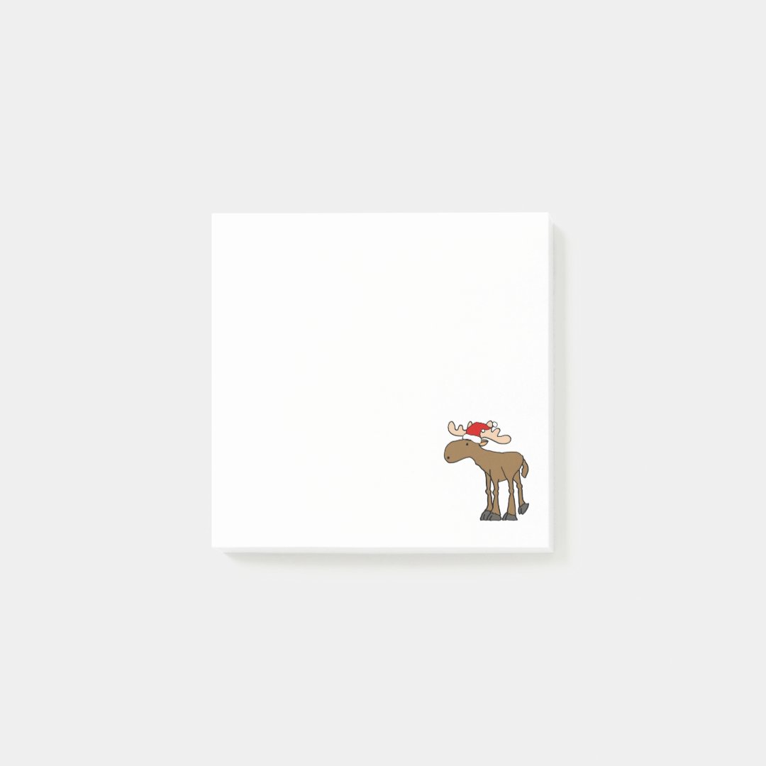 Funny Moose wearing Santa Hat Christmas Cartoon Post-it Notes | Zazzle