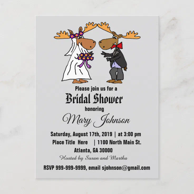 Funny Moose Wedding Cartoon Invitation Postcard | Zazzle
