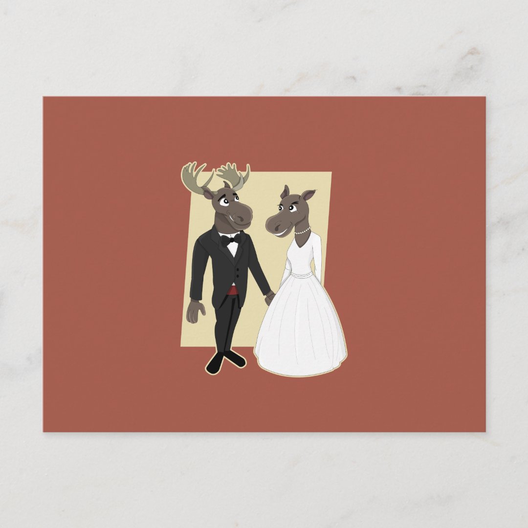 Funny Moose Wedding Cartoon Postcard | Zazzle