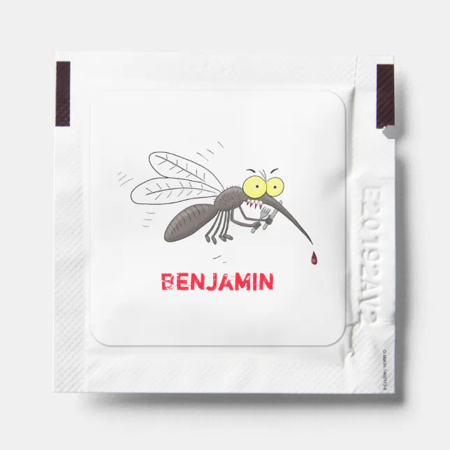 Funny mosquito insect cartoon illustration hand sanitizer packet | Zazzle