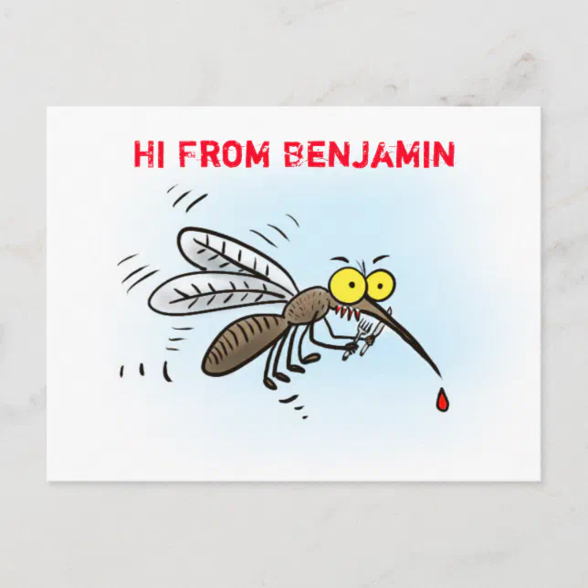 Funny mosquito insect cartoon illustration postcard | Zazzle