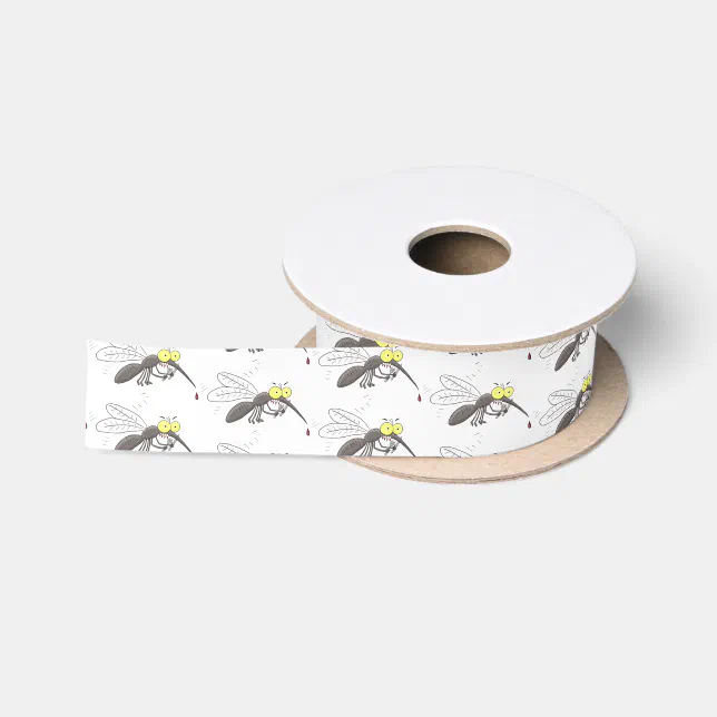 Funny mosquito insect cartoon illustration satin ribbon | Zazzle