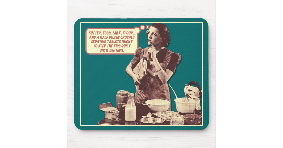 Funny Mousepad - Retro Housewife Sleepytime Cake | Zazzle