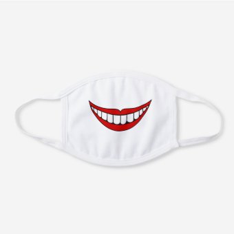 Funny Mouth Smile White Cotton Face Mask | Zazzle