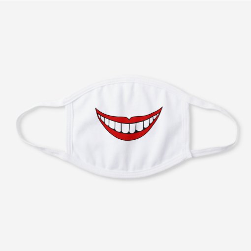 Funny Mouth Smile White Cotton Face Mask | Zazzle