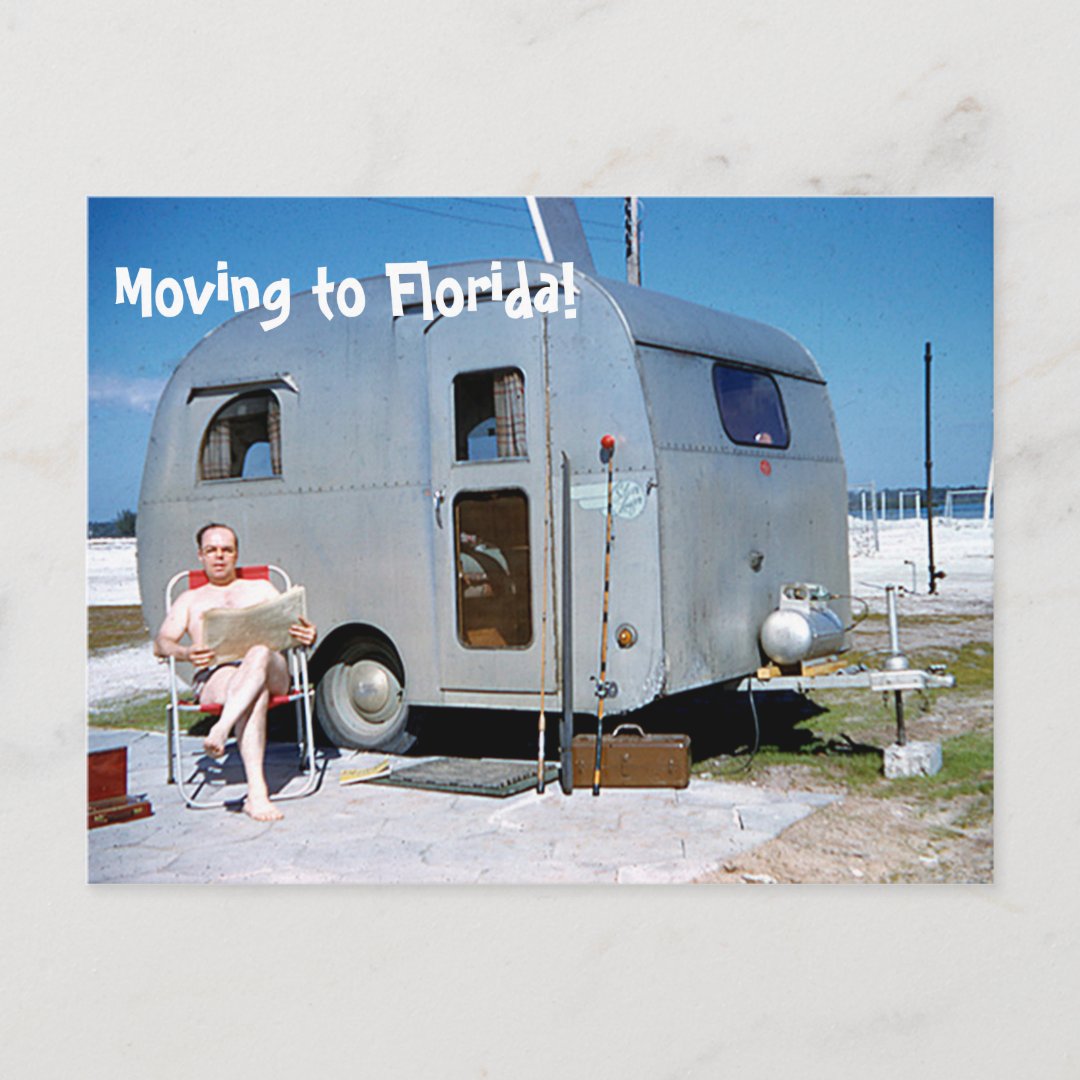 Funny Moving to Florida trailer change of address Announcement Postcard ...