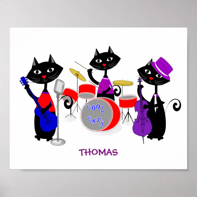 Funny Music Band Cartoon Cat Musicians Cool Cats Poster | Zazzle