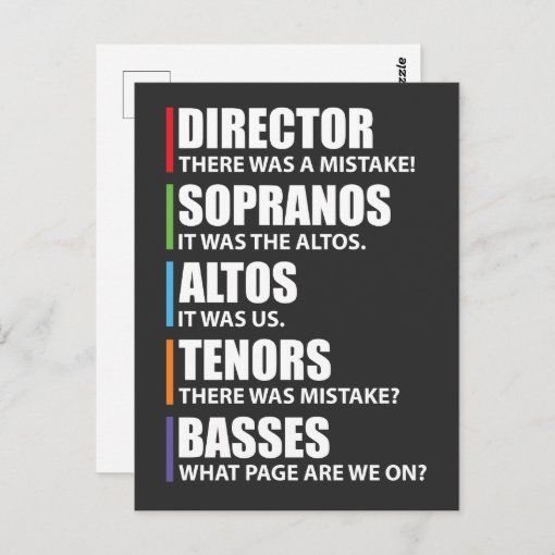 Funny Music Choir Singing Choir Joke Postcard | Zazzle