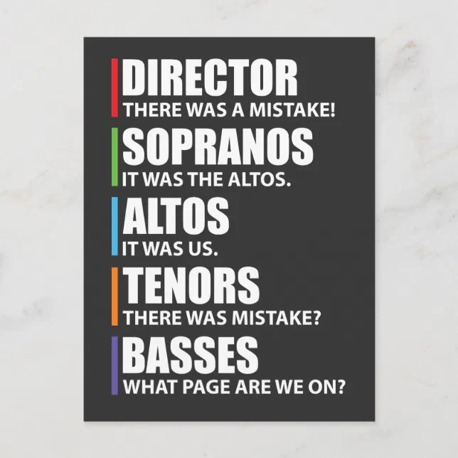 Funny Music Choir Singing Choir Joke Postcard | Zazzle