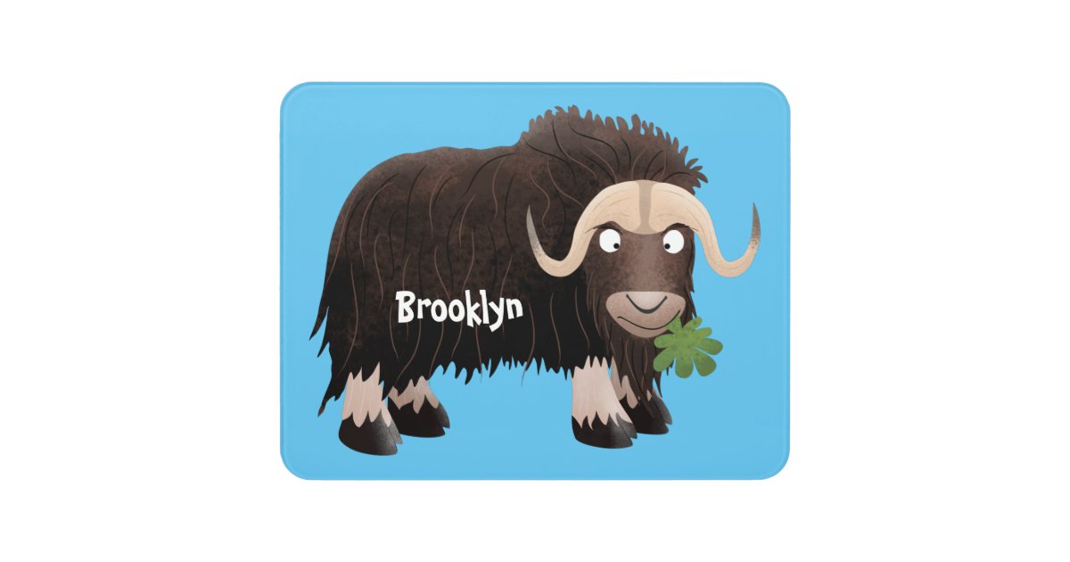 Funny musk ox cartoon illustration door sign | Zazzle
