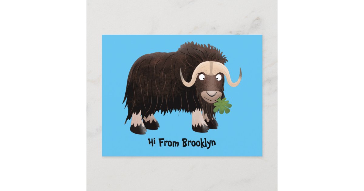 Funny musk ox cartoon illustration postcard | Zazzle