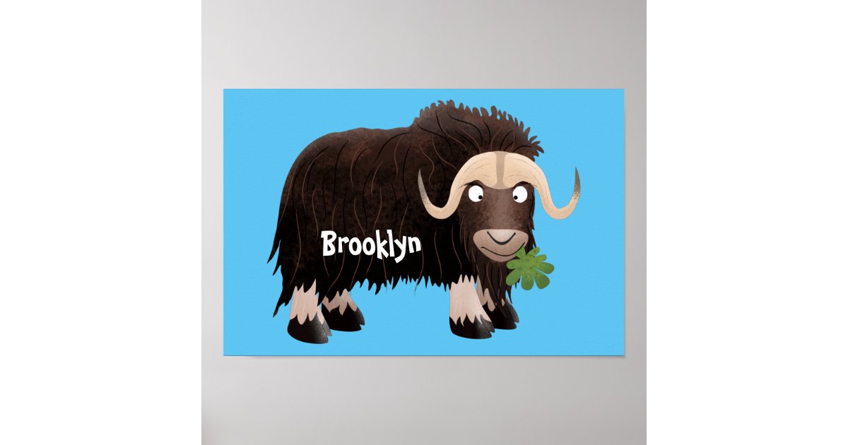 Funny musk ox cartoon illustration poster | Zazzle