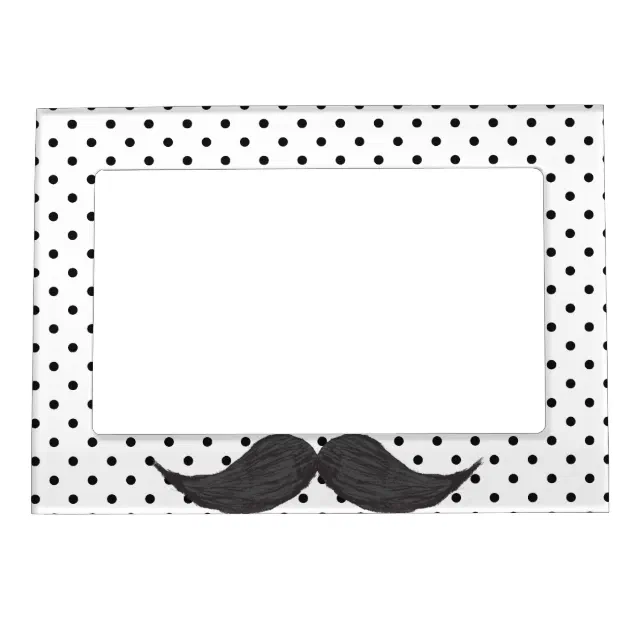 Funny Mustache Drawing And Black Polka Dots Magnetic Frame | Zazzle