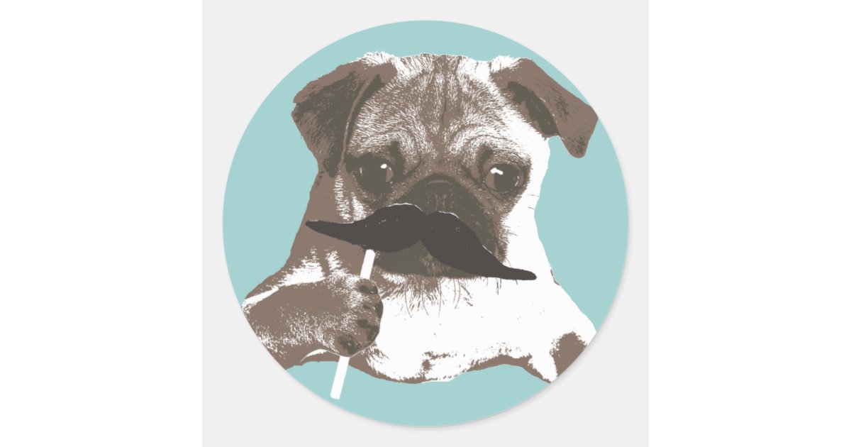Funny Mustache Pug Classic Round Sticker | Zazzle