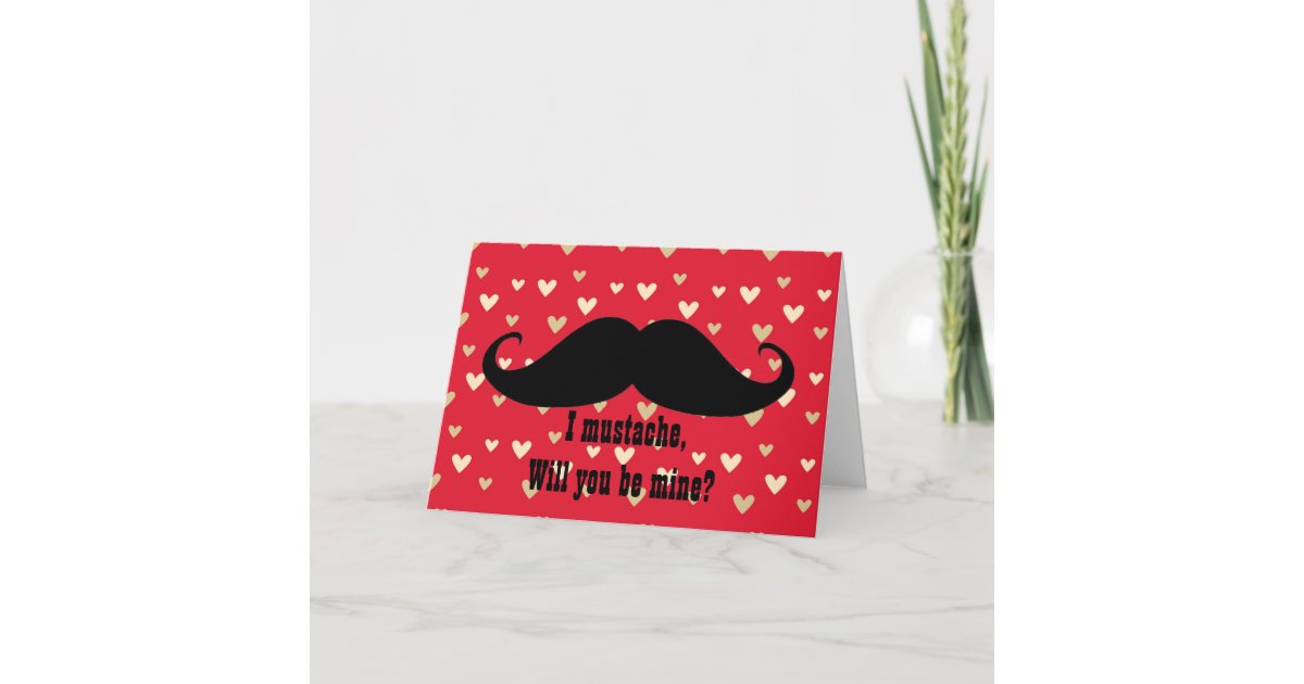 Funny mustache Valentine's Day hipster hearts card | Zazzle