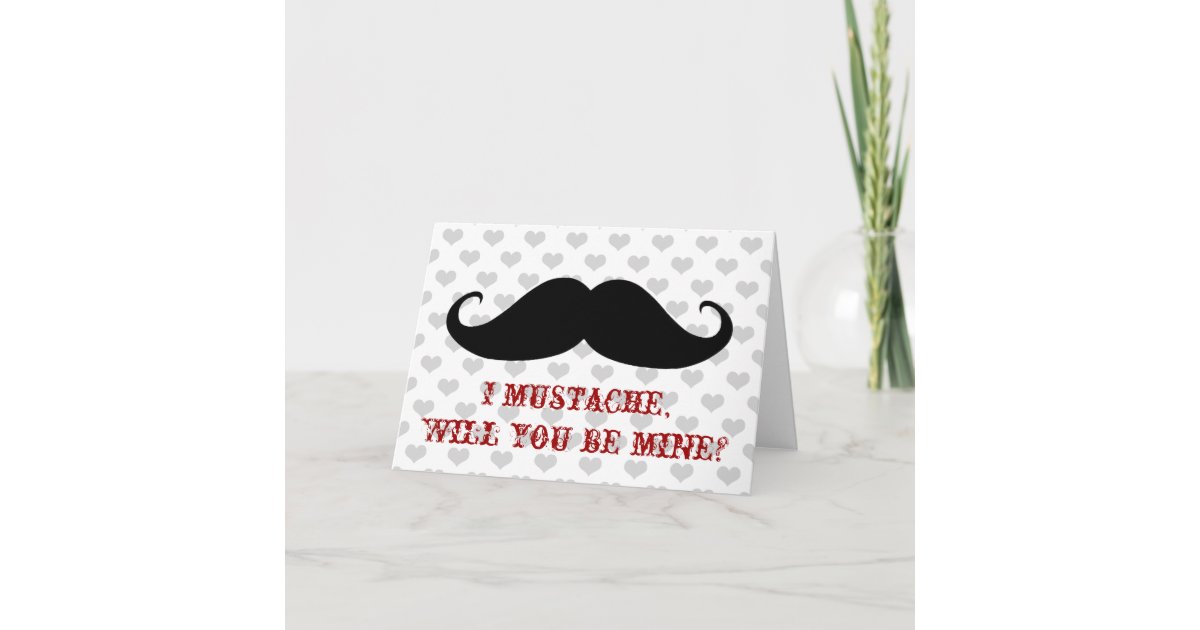 Funny mustache Valentine's Day hipster hearts card | Zazzle