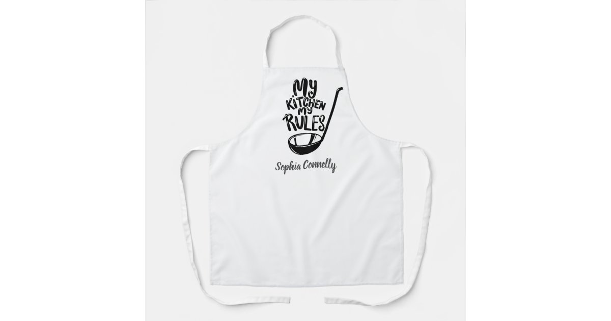 Funny My Kitchen My Rules Custom Text and Color Apron | Zazzle
