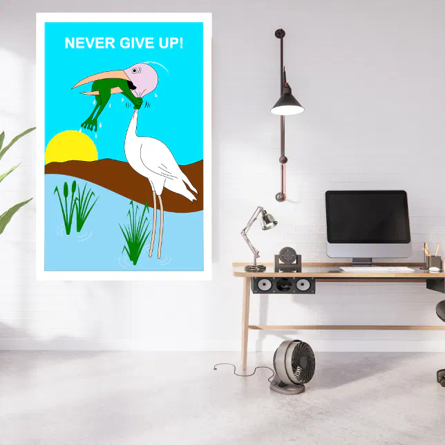 Funny Never Give Up Frog Choking Bird Poster | Zazzle
