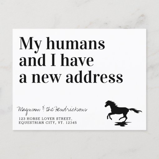 Funny New Address Horse Pet Moving Announcement Postcard | Zazzle