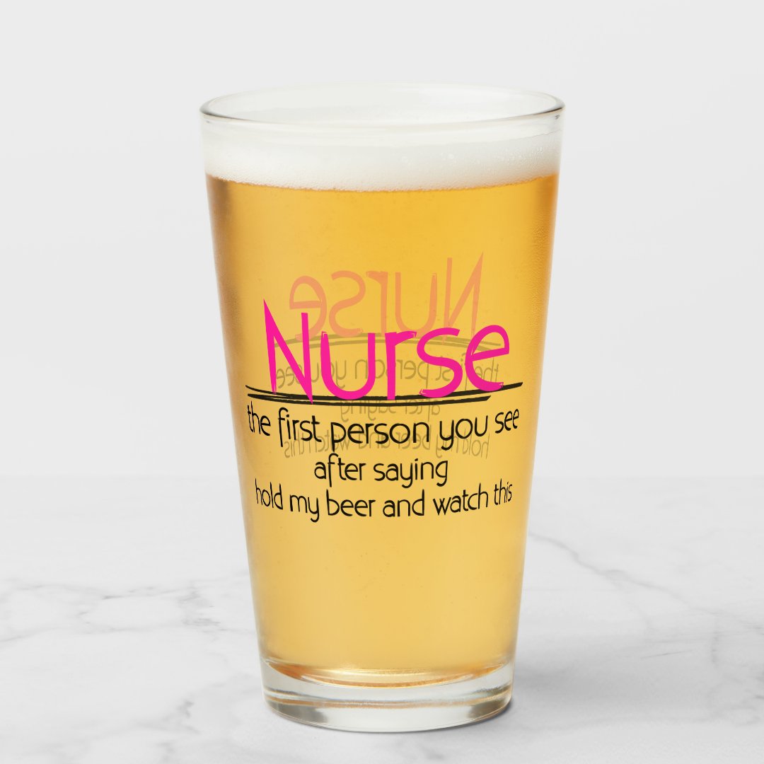 Funny Nurse and beer words glass | Zazzle