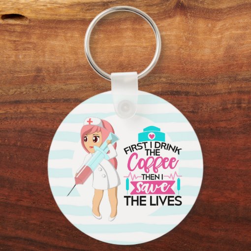 Funny Nurse Saying with Big Hypodermic Needle Keychain | Zazzle