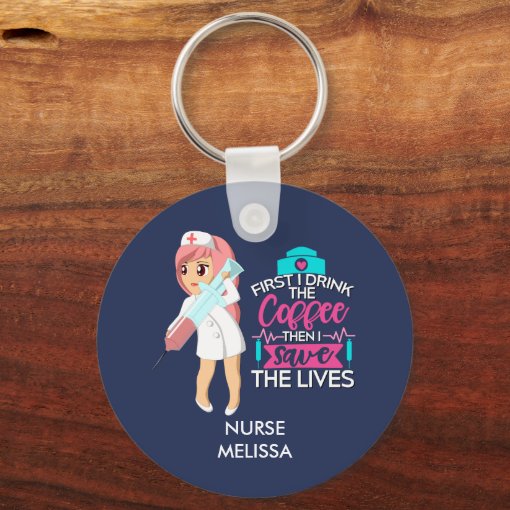 Funny Nurse Saying with Big Hypodermic Needle Keychain | Zazzle